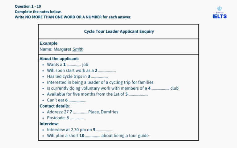 Cycle Tour Leader Applicant Enquiry| Giải Cam 12 Listening Test 8