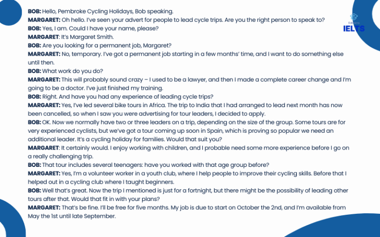 Cycle Tour Leader Applicant Enquiry| Giải Cam 12 Listening Test 8